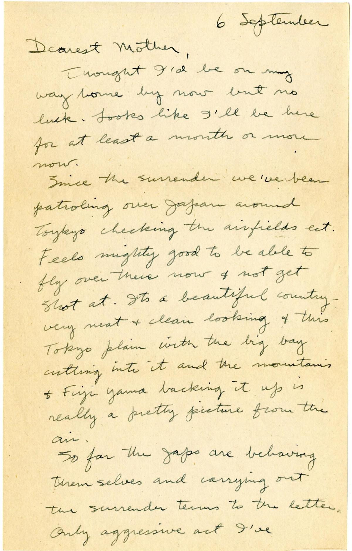Letter from Lt. Gerald Hennesy to his Mother Dated September 6, 1945 ...