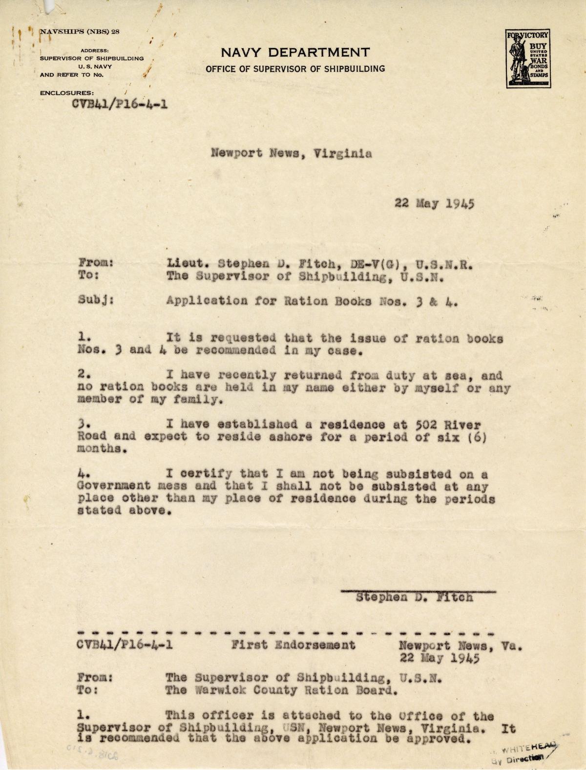 Stephen Fitch Applies for Ration Books | Patriots Point Naval ...