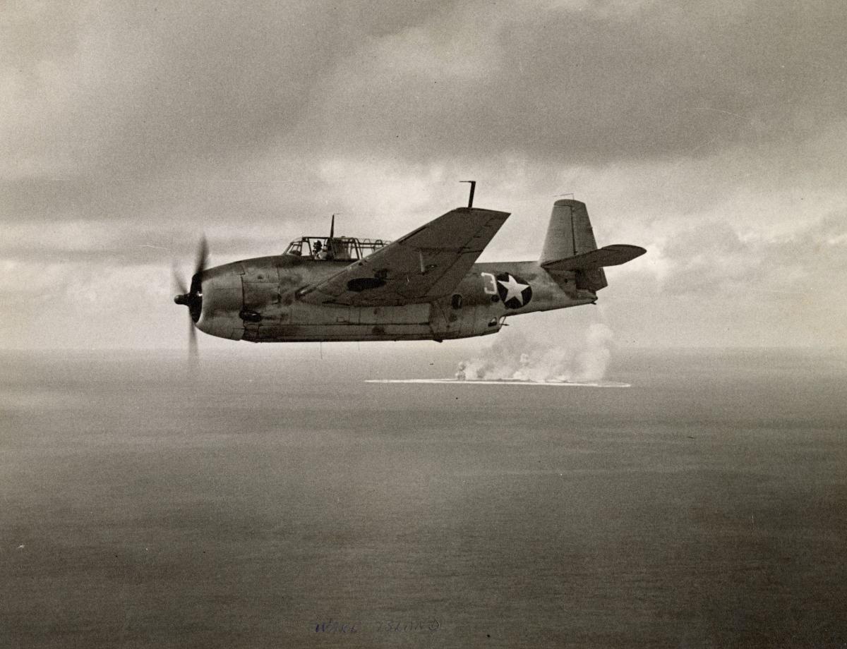 Joseph Kristufek Flying His Avenger Torpedo Plane Past Wake Island ...