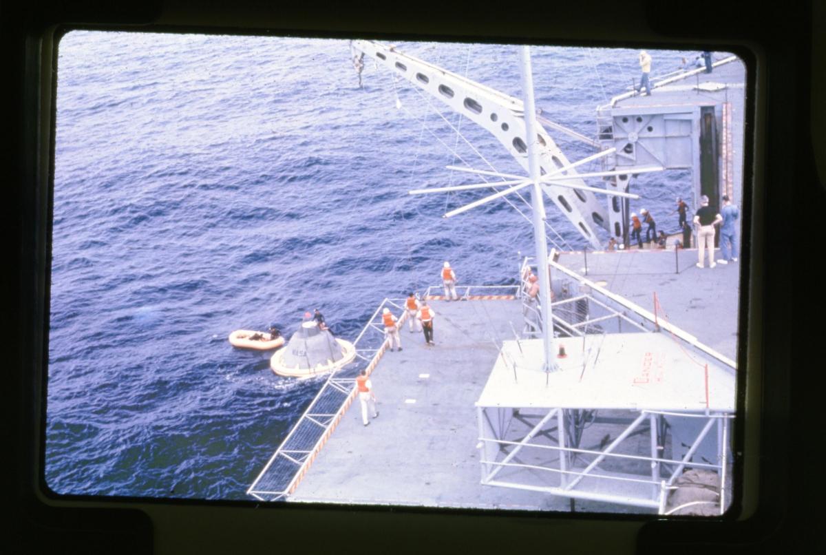 The Apollo 8 Capsule Being Brought Aboard The USS Yorktown (CVS-10 ...