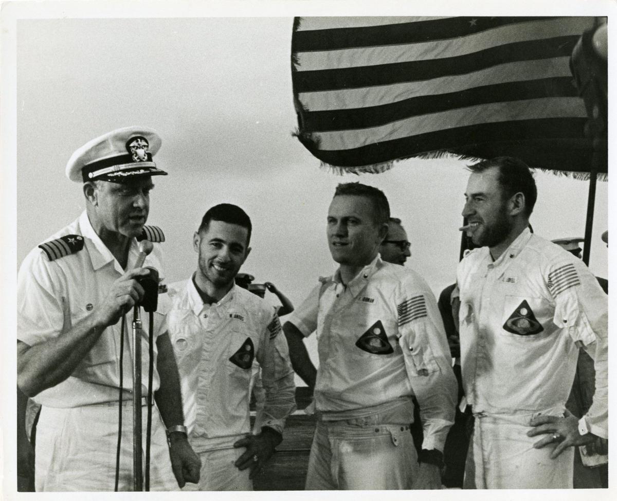 Captain John Fifield Welcomes the Apollo 8 Crewmen Aboard The USS ...