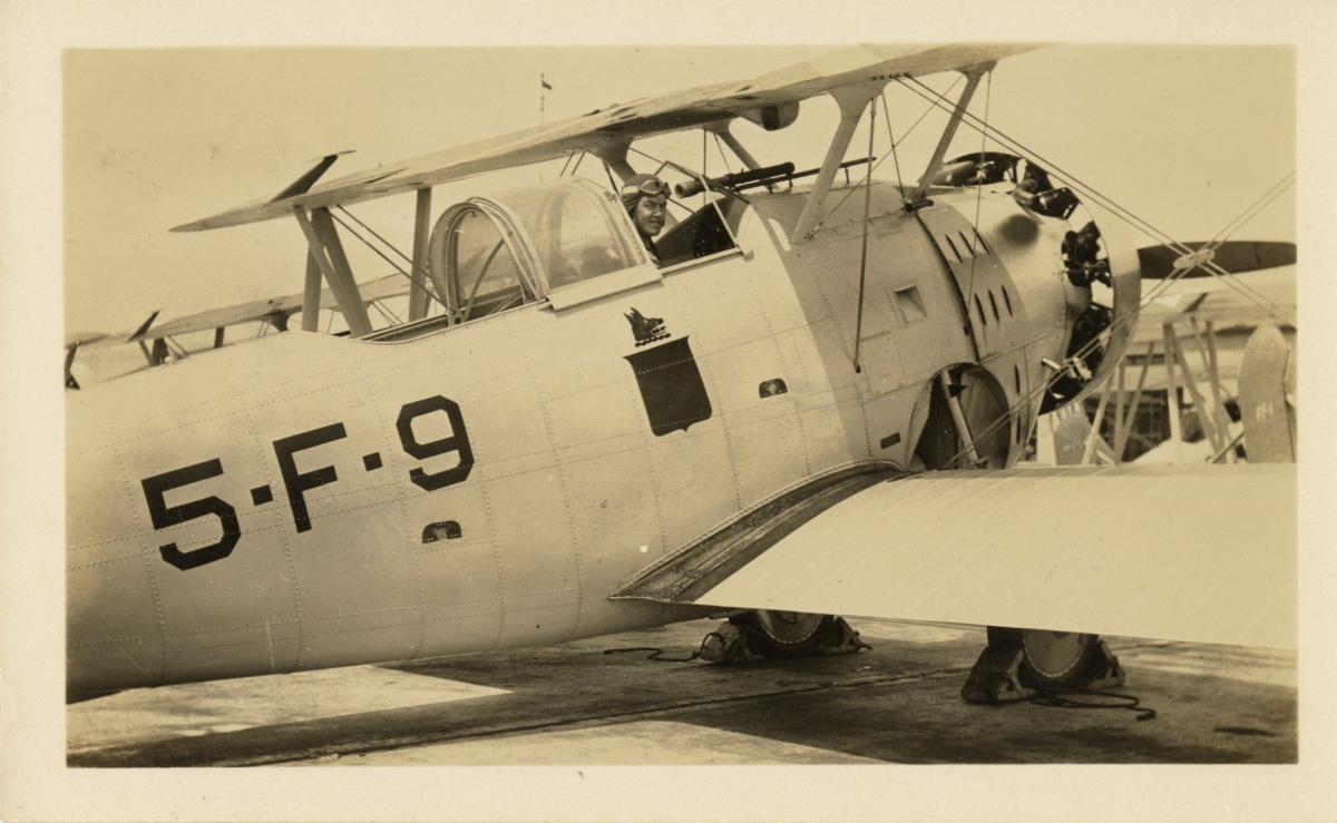 James H. Flatley Jr. in the Cockpit of a Grumman FF-1 Biplane ...