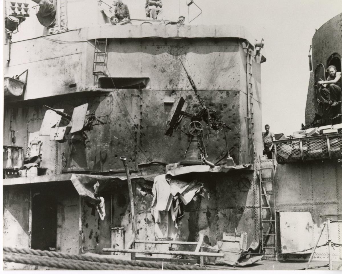 Damage seen from the USS Laffey's (DD-724) Starboard Side | Patriots ...