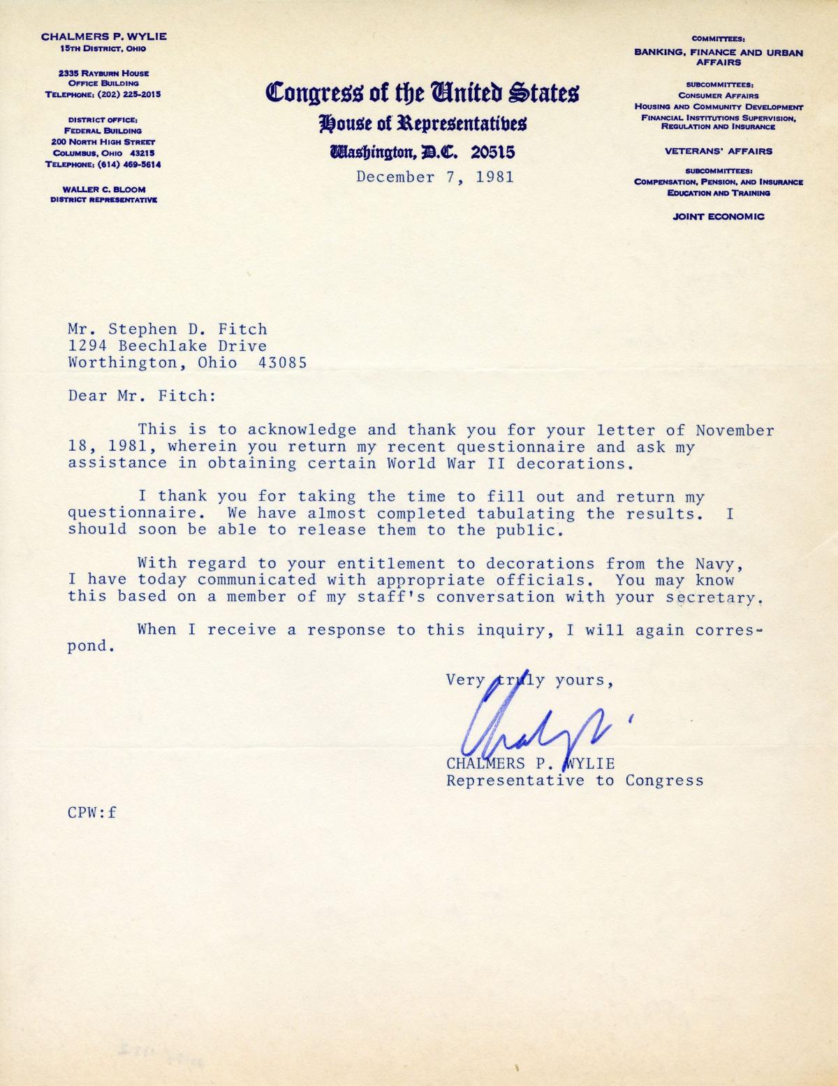 Letter from US House of Representatives | Patriots Point Naval ...