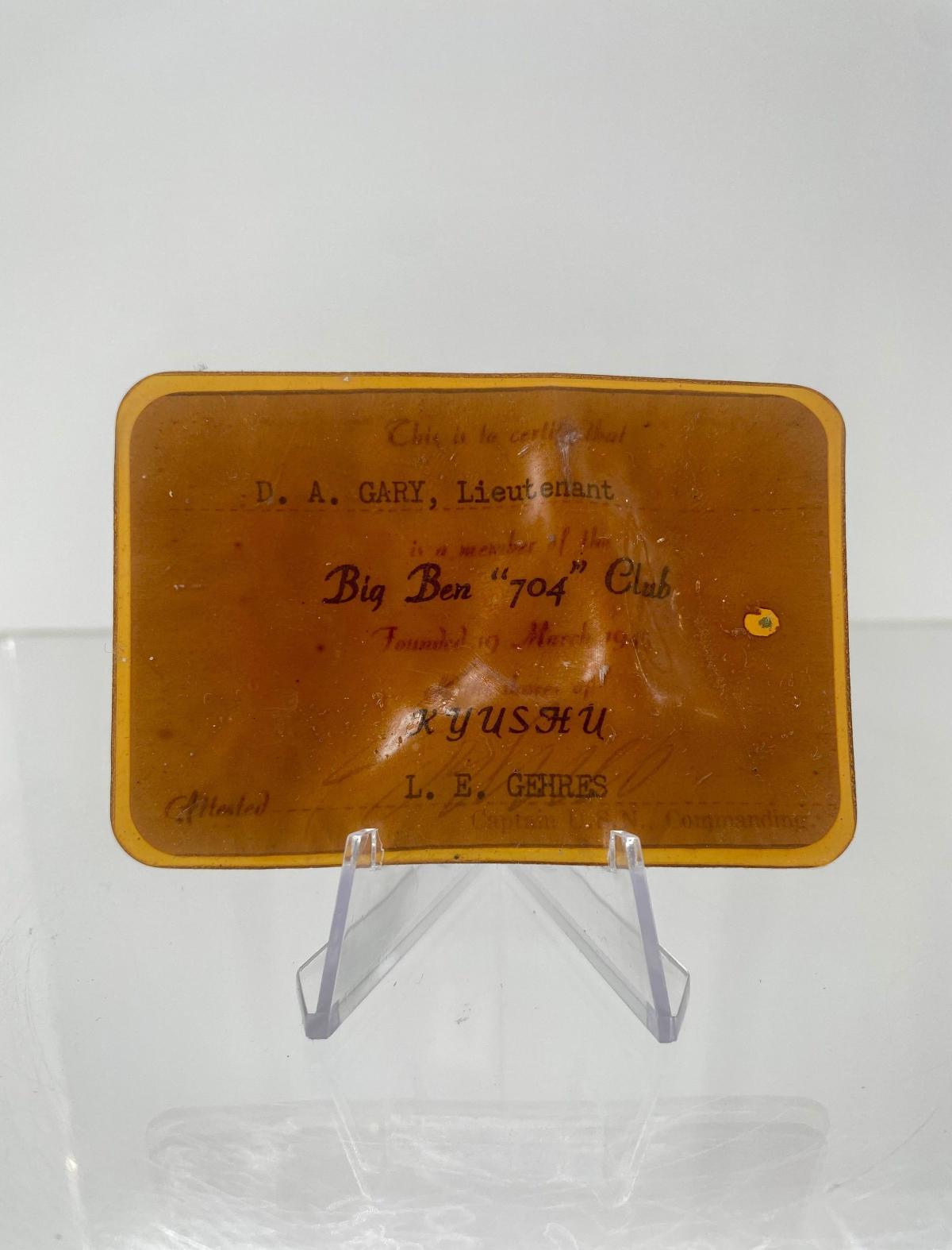 Big Ben "704" Club Membership Card of Donald Gary | Patriots Point ...