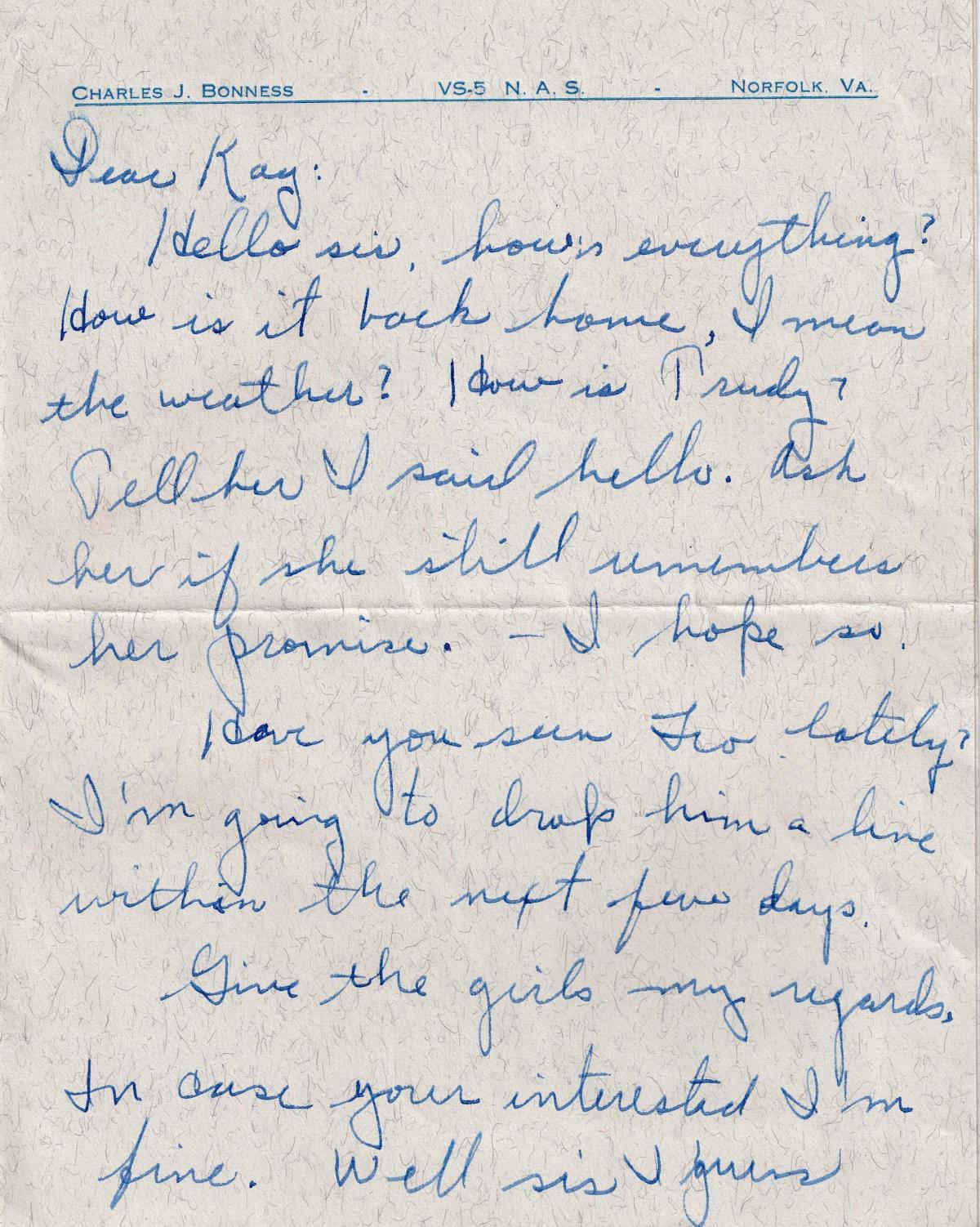 Letter from Charles Bonness to His Sister, December 26, 1941 | Patriots ...